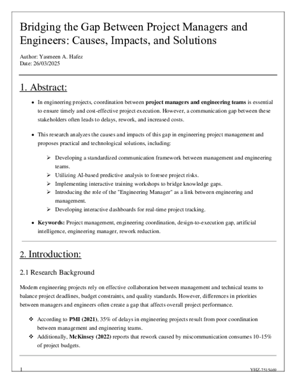 (PDF) Bridging the Gap Between Project Managers and Engineers: Causes ...