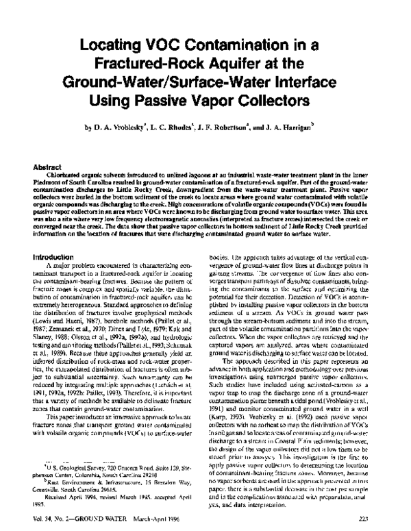 (PDF) Locating VOC Contamination in a Fractured‐Rock Aquifer at the Ground‐Water/Surface‐Water ...