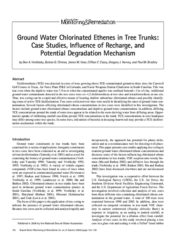 (PDF) Ground Water Chlorinated Ethenes in Tree Trunks: Case Studies ...