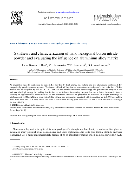 (PDF) Synthesis and characterization of nano hexagonal boron nitride powder and evaluating the ...