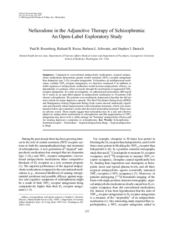 (PDF) Nefazodone in the Adjunctive Therapy of Schizophrenia: An Open ...