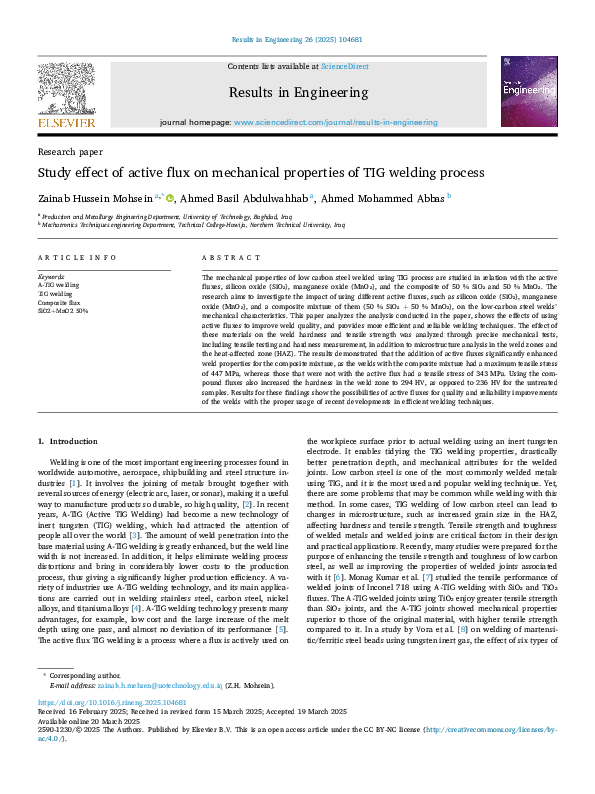 (PDF) Study effect of active flux on mechanical properties of TIG ...