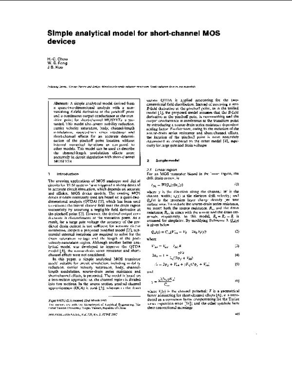 (PDF) Simple analytical model for short-channel MOS devices