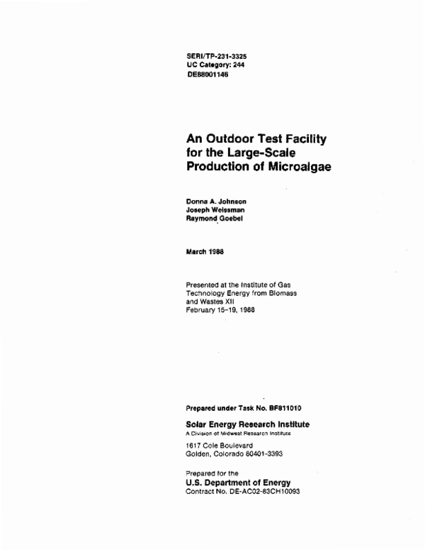 (PDF) An outdoor test facility for the large-scale production of microalgae