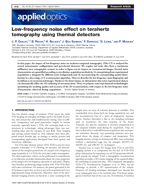 (PDF) Low-frequency noise effect on terahertz tomography using thermal ...