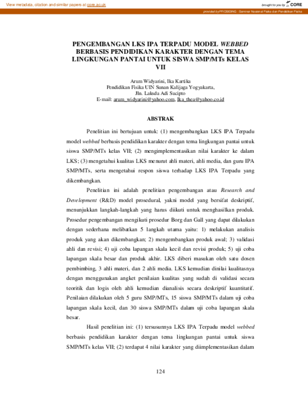 (PDF) PENGEMBANGAN LKS IPA TERPADU MODEL WEBBED BERBASIS PENDIDIKAN ...