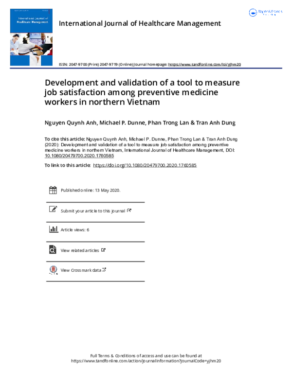 (PDF) Development and validation of a tool to measure job satisfaction among preventive medicine ...