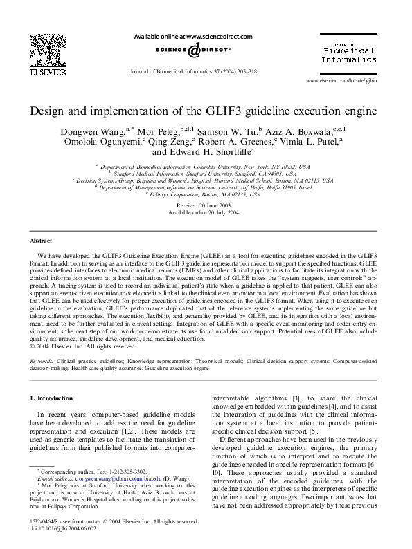 (PDF) Design and implementation of the GLIF3 guideline execution engine