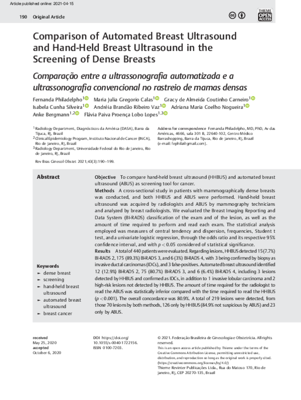 (PDF) Comparison of Automated Breast Ultrasound and Hand-Held Breast Ultrasound in the Screening ...