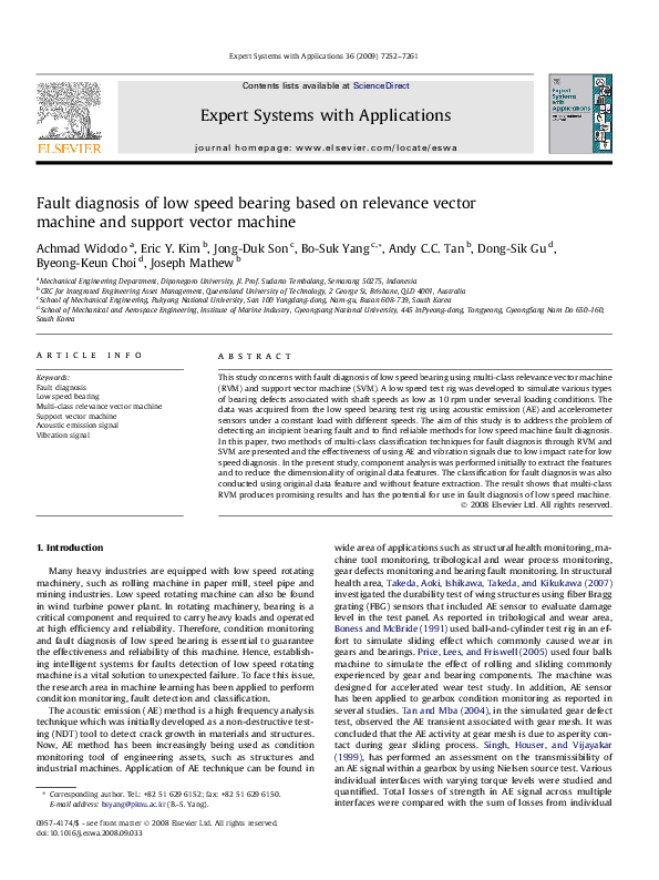 (PDF) Fault diagnosis of low speed bearing based on relevance vector machine and support vector ...