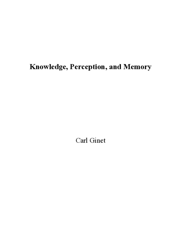 (PDF) Knowledge, Perception and Memory