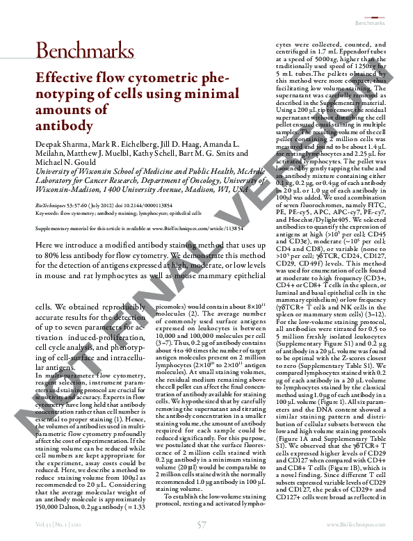 (PDF) Effective flow cytometric phenotyping of cells using minimal amounts of antibody