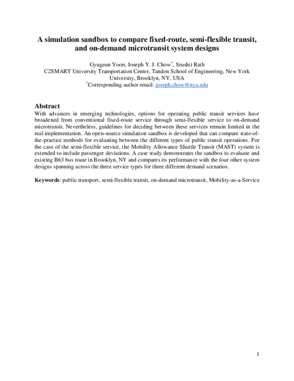 (PDF) A Simulation Sandbox to Compare Fixed-Route, Semi-flexible Transit, and On-demand ...