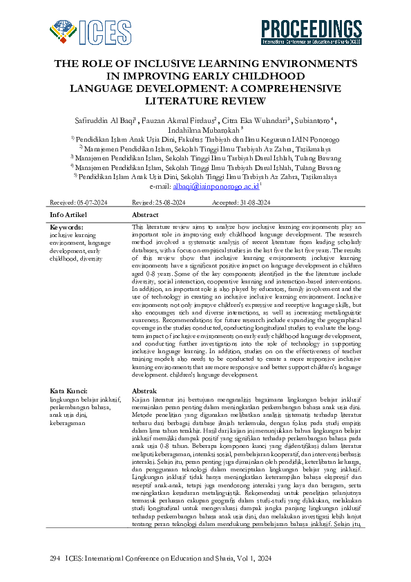 (PDF) The Role of Inclusive Learning Environments in Improving Early Childhood Language ...