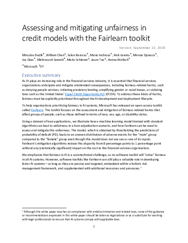 (PDF) Assessing and mitigating unfairness in credit models with the ...