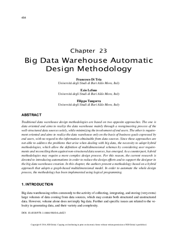 (PDF) Big Data Warehouse Automatic Design Methodology