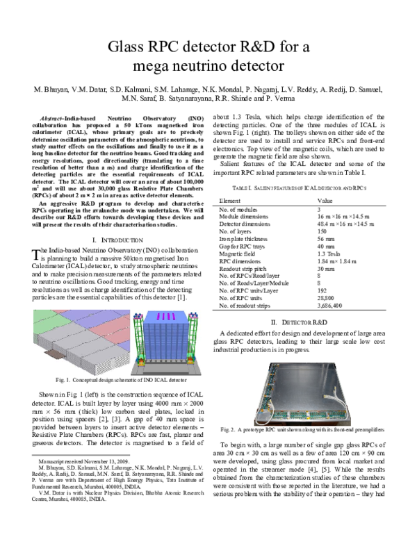 (PDF) Glass RPC detector R&D for a mega neutrino detector
