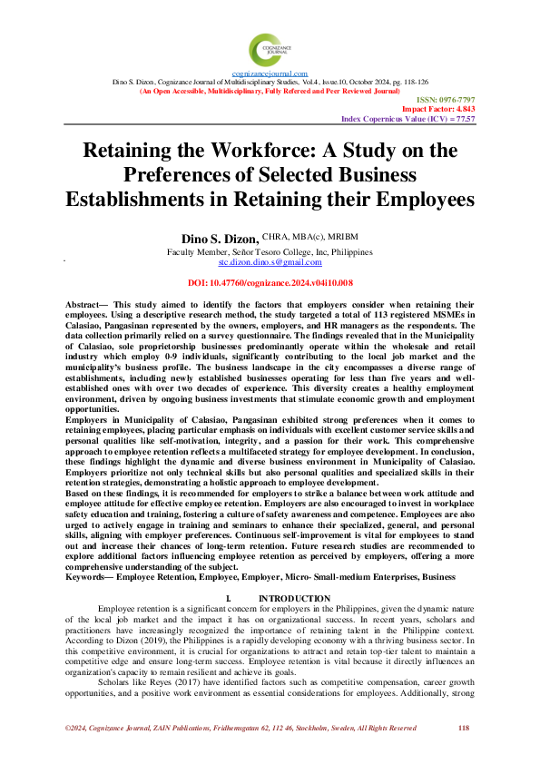 (PDF) Retaining the Workforce: A Study on the Preferences of Selected ...