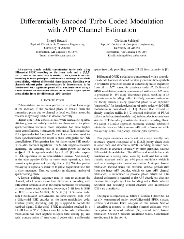 (PDF) Differentially-encoded turbo coded modulation with APP channel estimation