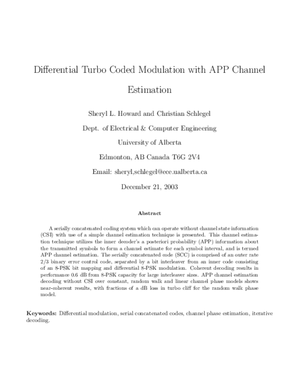 (PDF) Differential turbo-coded modulation with APP channel estimation