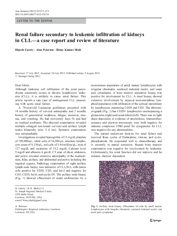 (PDF) Renal failure secondary to leukemic infiltration of the kidneys