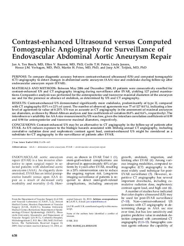 (PDF) Contrast-enhanced Ultrasound versus Computed Tomographic Angiography for Surveillance of ...