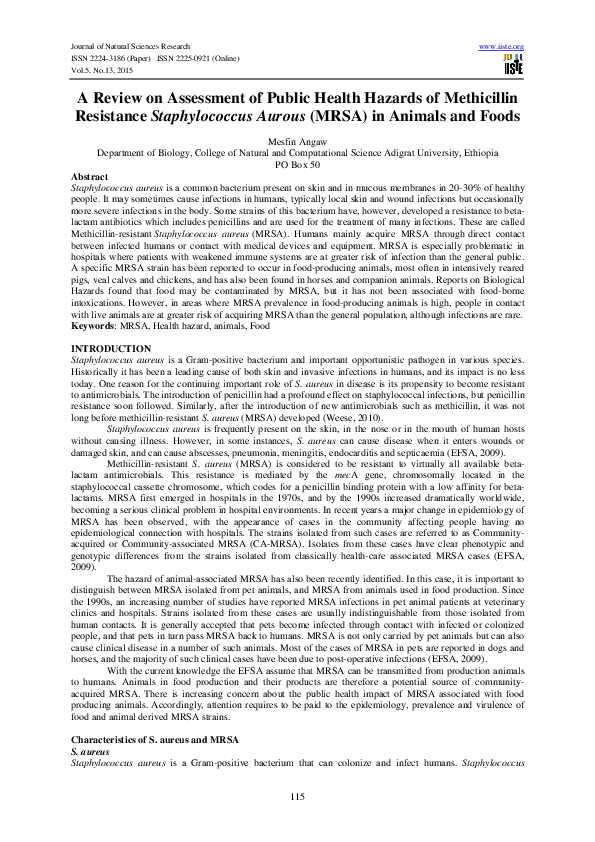 (PDF) A Review on Assessment of Public Health Hazards of Methicillin ...