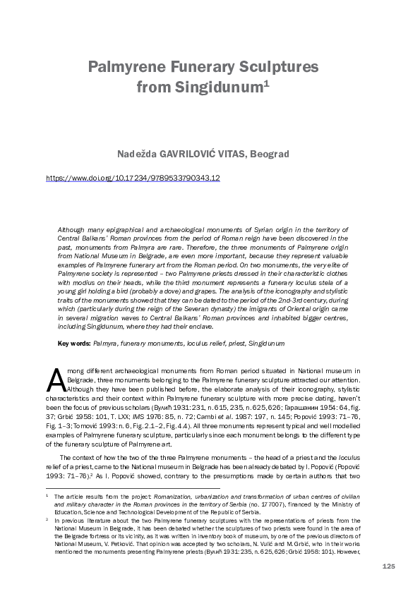 (PDF) Palmyrene Funerary Sculptures from Singidunum