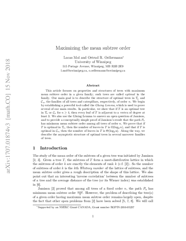 (PDF) Maximizing the mean subtree order
