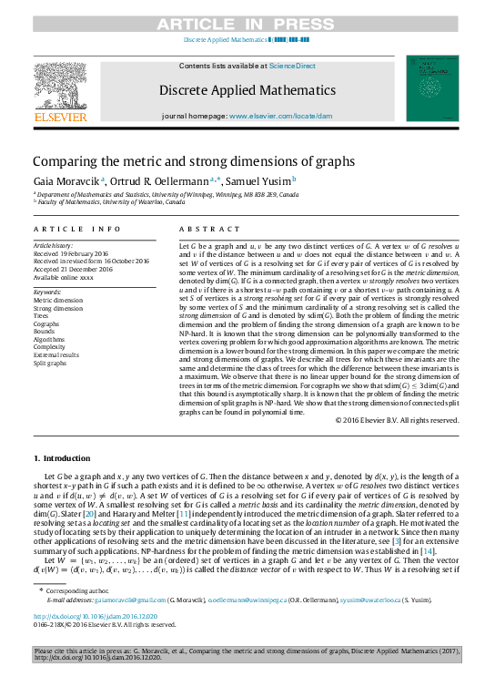 (PDF) Comparing the metric and strong dimensions of graphs