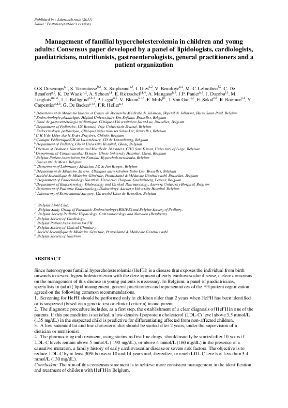(PDF) Management of familial hypercholesterolemia in children and young ...