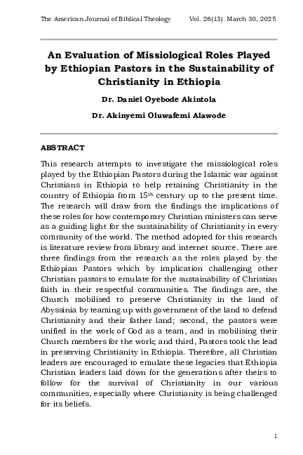 (PDF) An Evaluation of Missiological Roles Played by Ethiopian Pastors ...