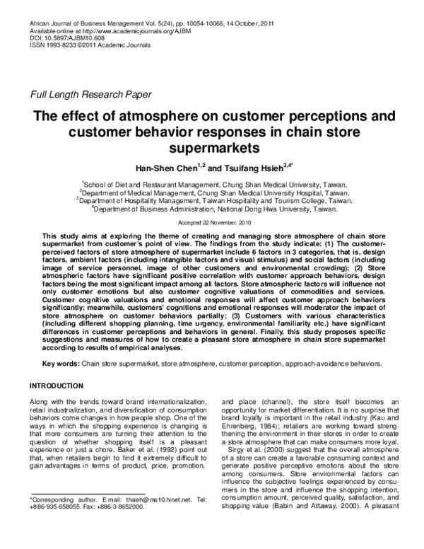 (PDF) The effect of atmosphere on customer perceptions and customer behavior responses in chain ...