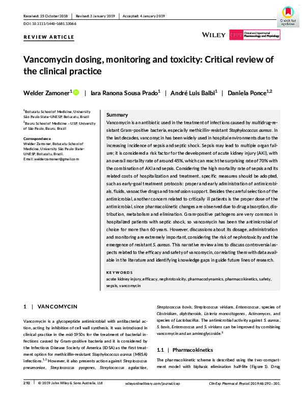(PDF) Vancomycin dosing, monitoring and toxicity: Critical review of the clinical practice