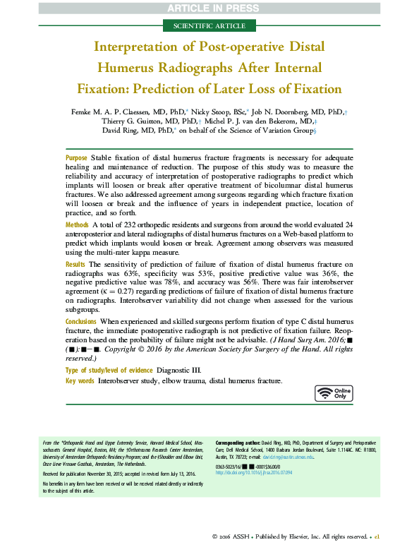 (PDF) Interpretation of Post-operative Distal Humerus Radiographs After ...