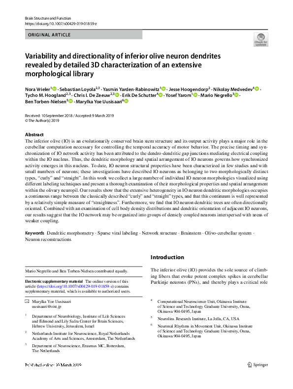(PDF) Variability and directionality of inferior olive neuron dendrites ...