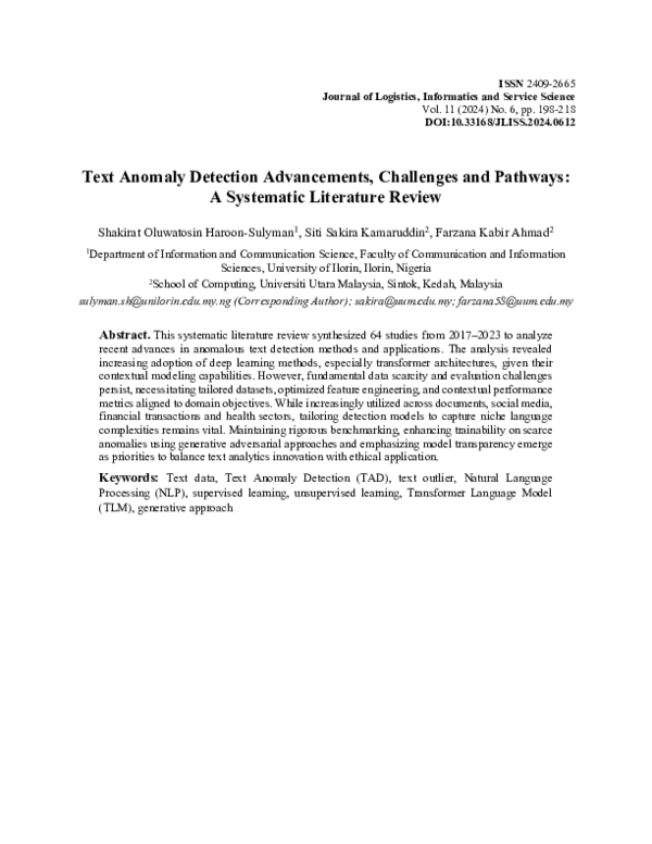 (PDF) Text Anomaly Detection Advancements, Challenges and Pathways: A ...