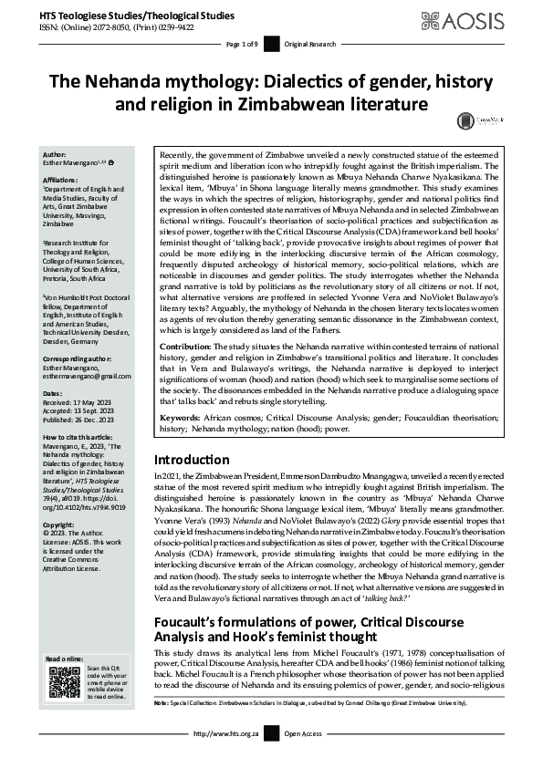 (PDF) The Nehanda mythology: Dialectics of gender, history and religion ...