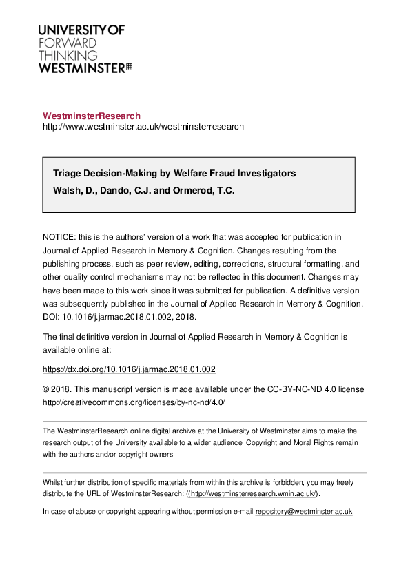 (PDF) Triage Decision-Making by Welfare Fraud Investigators