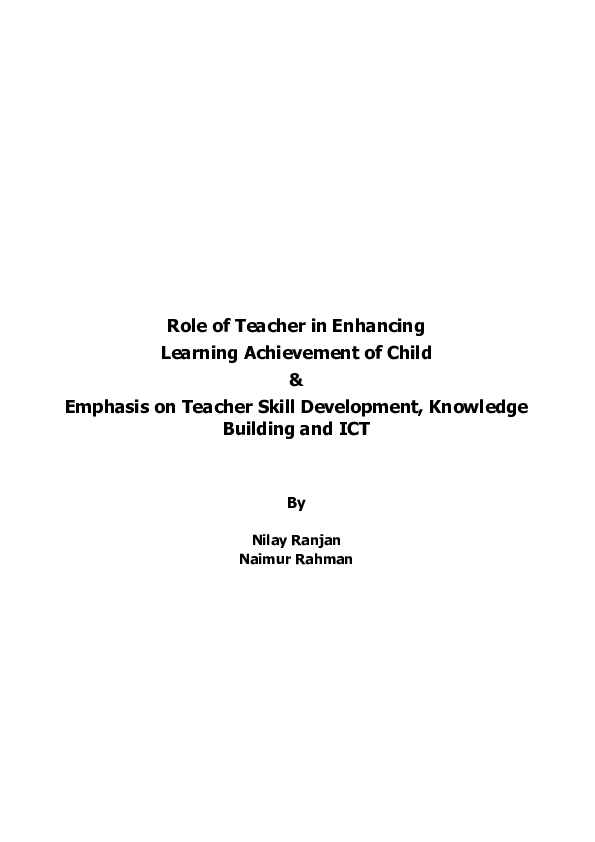 (PDF) Role of Teacher in Enhancing Learning Achievement of Child ...