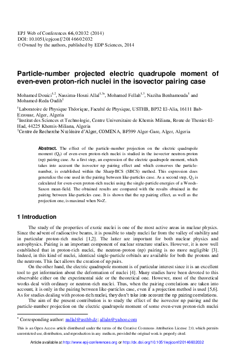 (PDF) Particle-number projected electric quadrupole moment of even-even proton-rich nuclei in ...