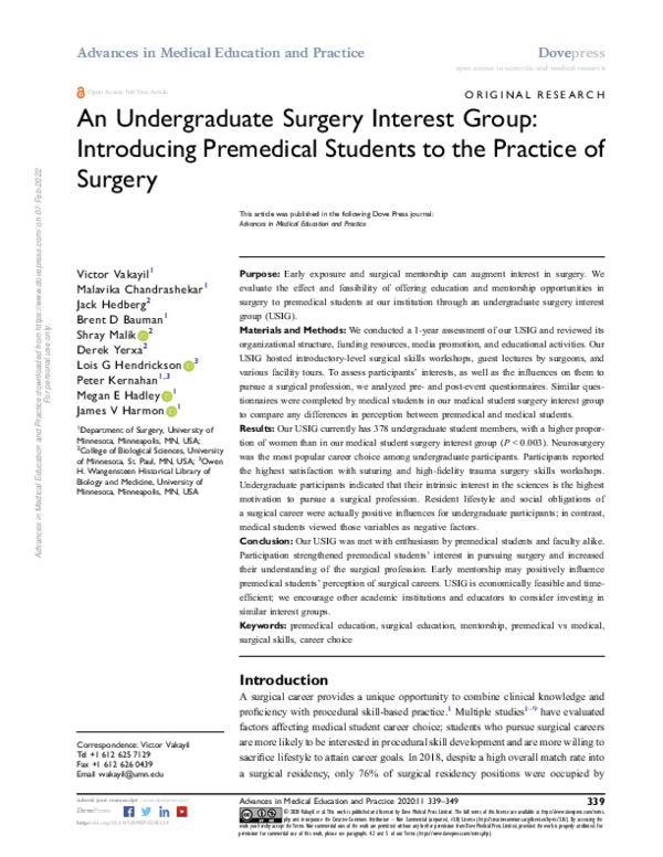 (PDF) An Undergraduate Surgery Interest Group: Introducing Premedical ...
