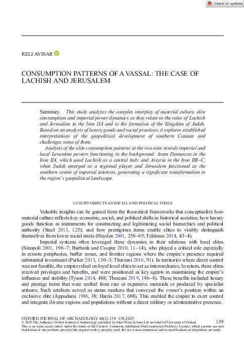 (PDF) Consumption Patterns of a Vassal: The Case of Lachish and Jerusalem