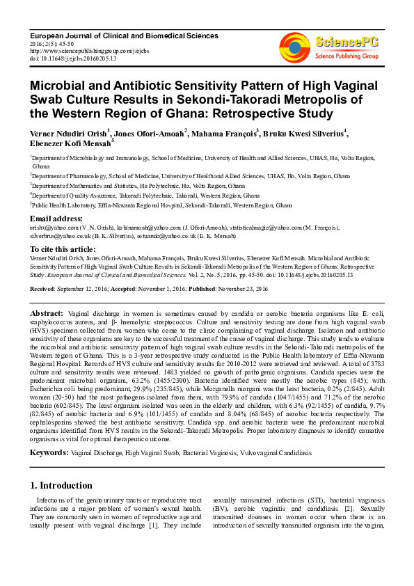 (PDF) Microbial and Antibiotic Sensitivity Pattern of High Vaginal Swab Culture Results in ...