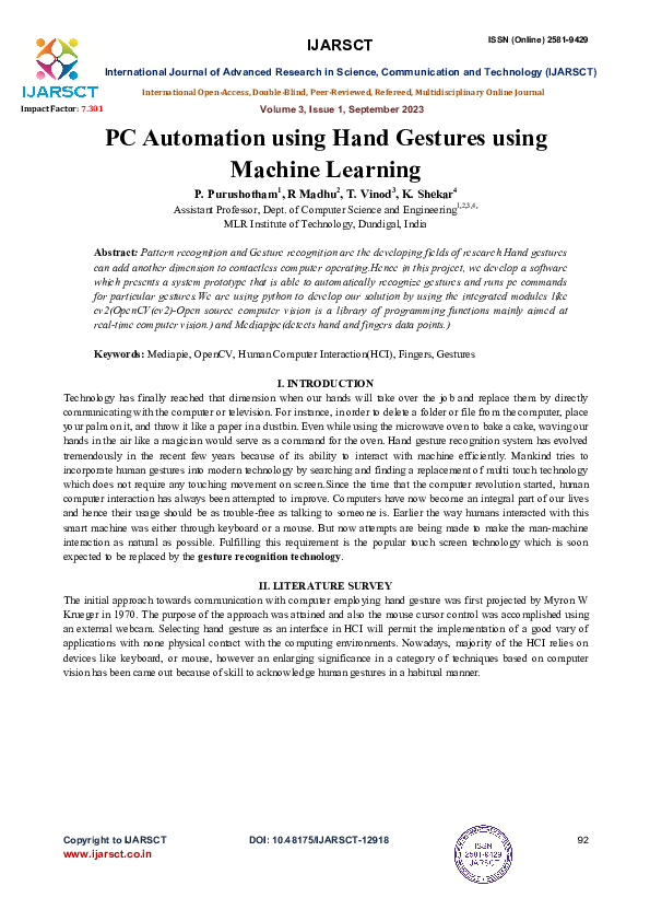 (PDF) PC Automation using Hand Gestures using Machine Learning