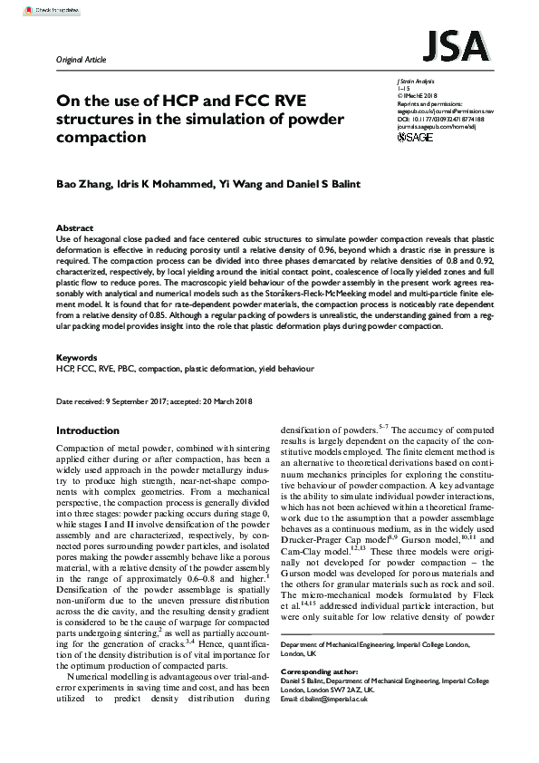 Pdf On The Use Of Hcp And Fcc Rve Structures In The Simulation Of