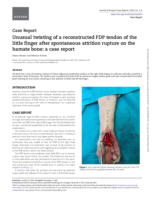 (PDF) Unusual twisting of a reconstructed FDP tendon of the little ...