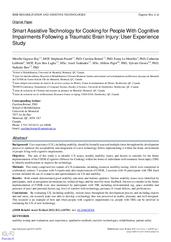 (PDF) Smart Assistive Technology for Cooking for People With Cognitive Impairments Following a ...