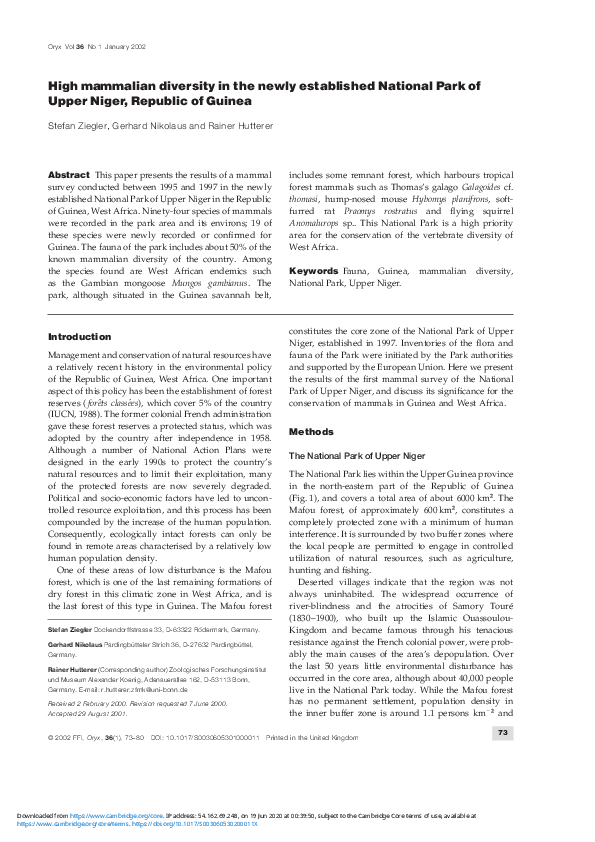 (PDF) High mammalian diversity in the newly established National Park ...