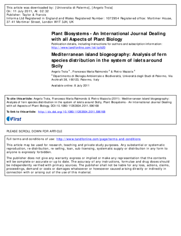 (PDF) Mediterranean island biogeography: Analysis of fern species ...